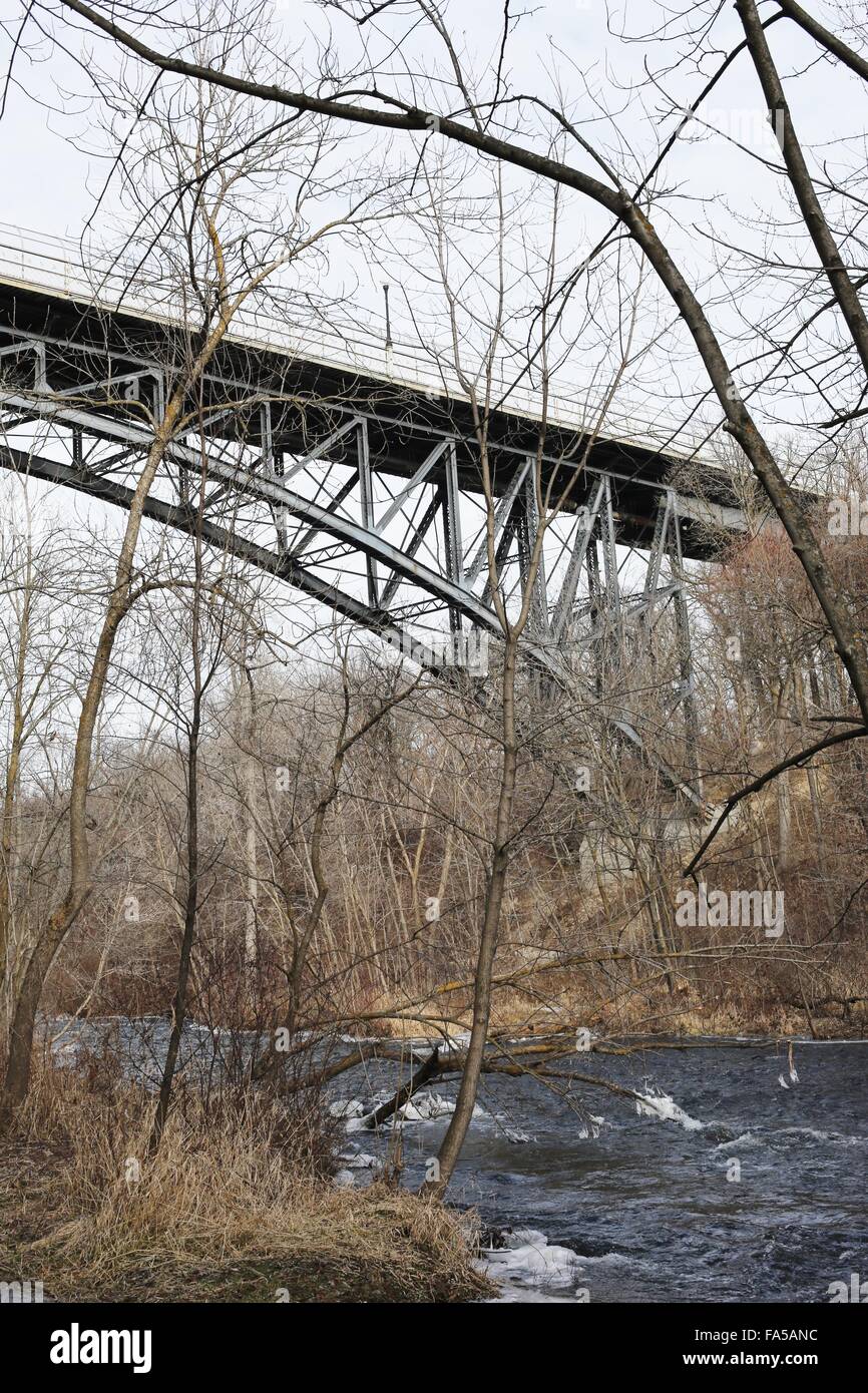 A bridge high above an icy river in Minnesota Stock Photo - Alamy