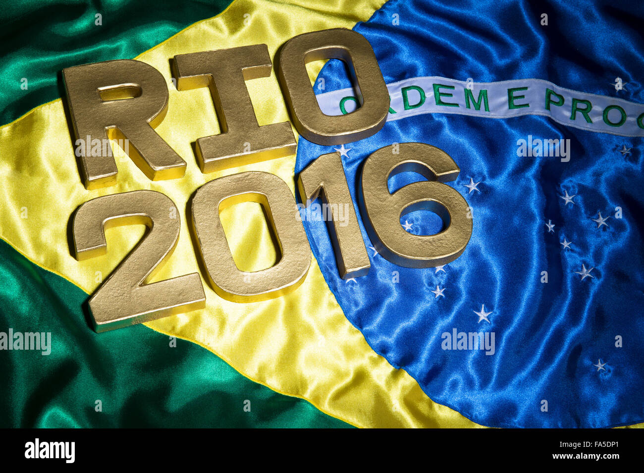 RIO DE JANEIRO, BRAZIL - FEBRUARY 3, 2015: Rio 2016 message in gold ...