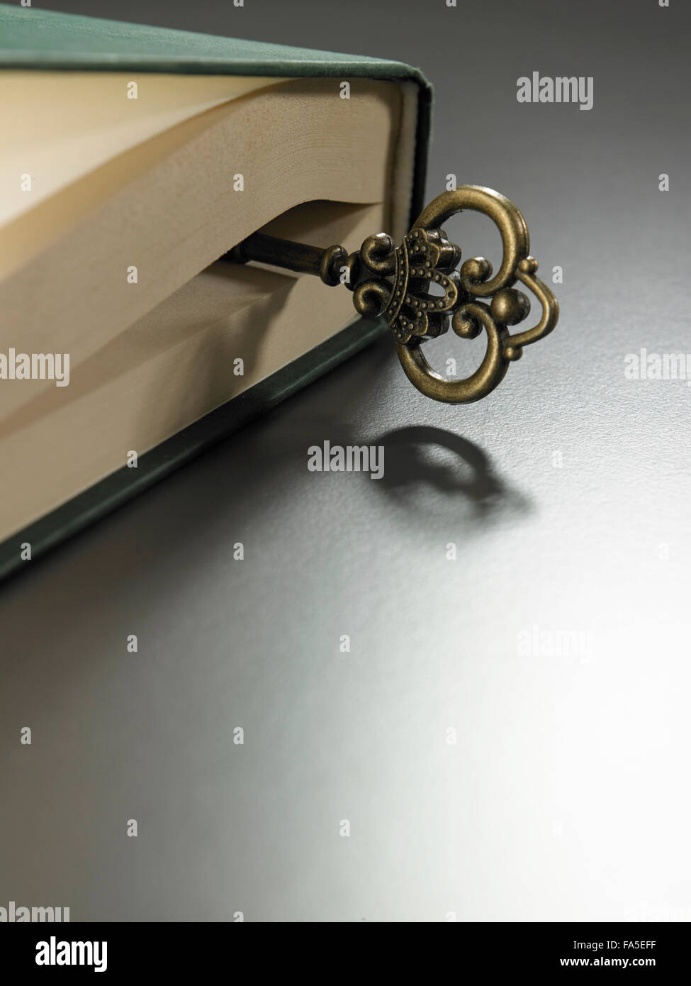 retro golden key on thick hard cover book Stock Photo - Alamy