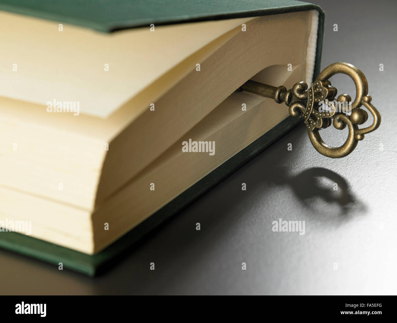 retro golden key on thick hard cover book Stock Photo - Alamy