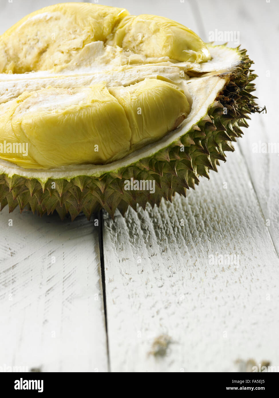malaysia fruit durian on the wooden table Stock Photo - Alamy