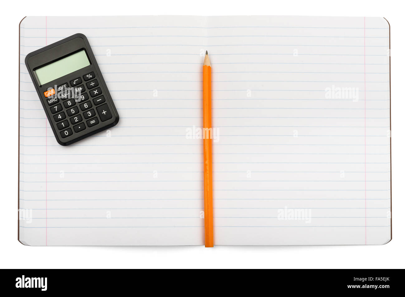 Open notebook with calculator Stock Photo - Alamy