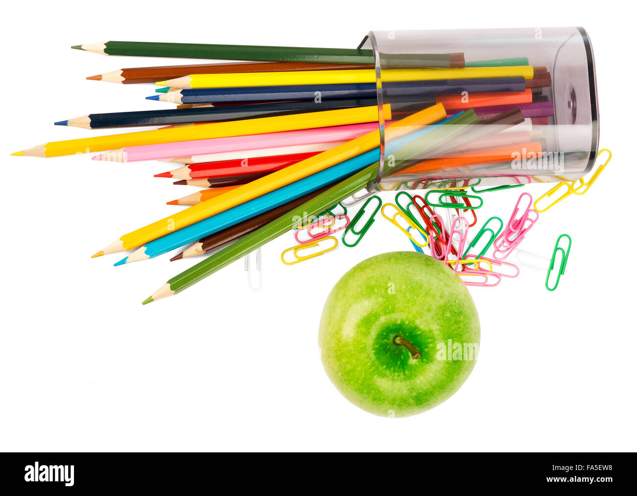 Fresh apple with crayons Stock Photo - Alamy