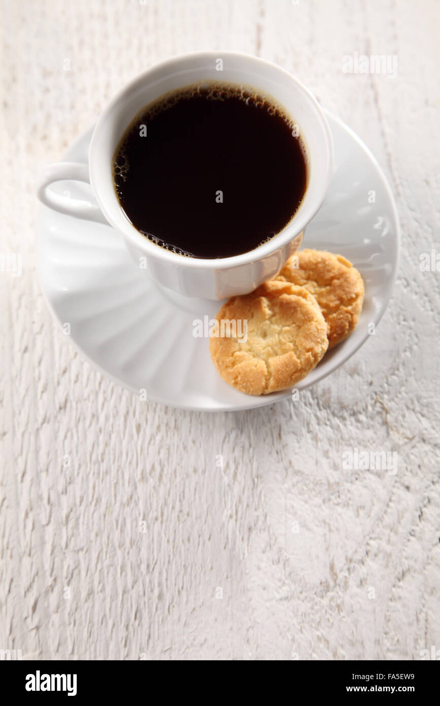 top view of black coffee and biscuits Stock Photo - Alamy
