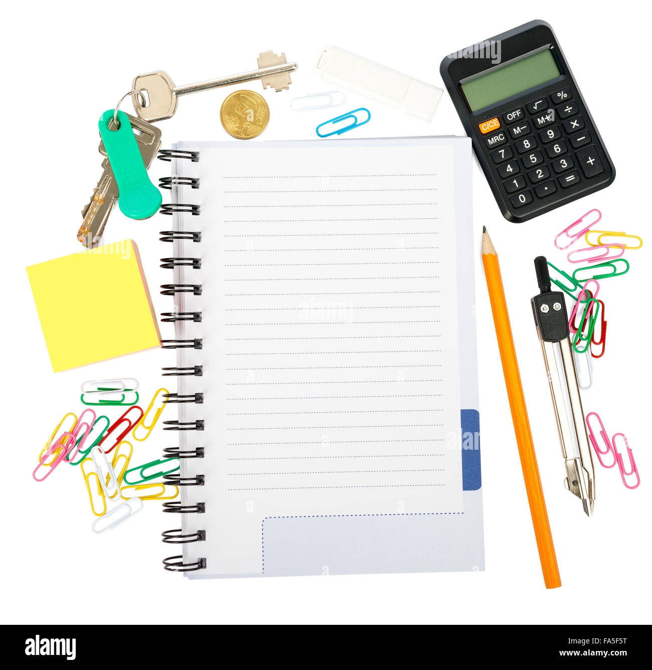 Open notebook with stationery Stock Photo - Alamy