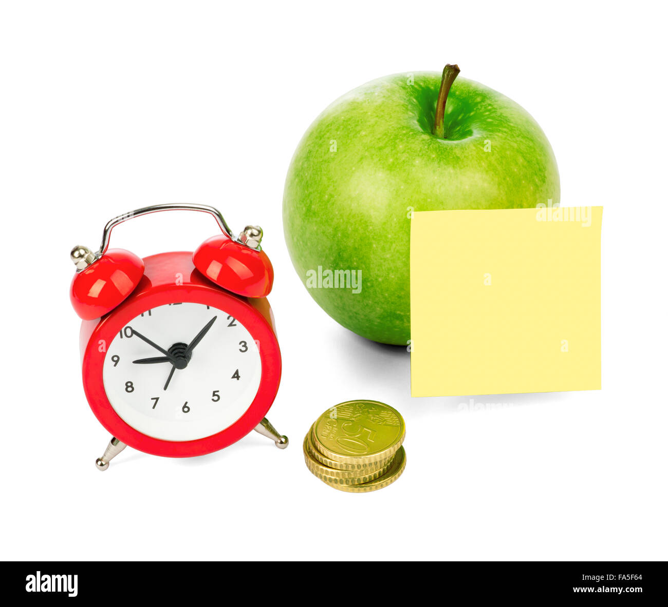 Fresh apple with alarm clock Stock Photo - Alamy