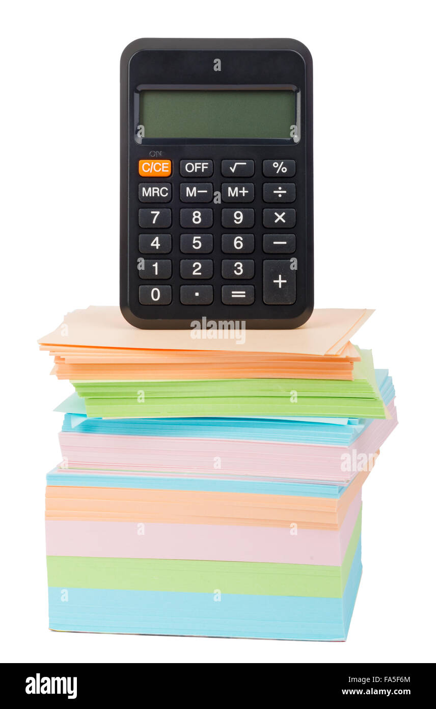 Calculator on stack of stickers Stock Photo - Alamy