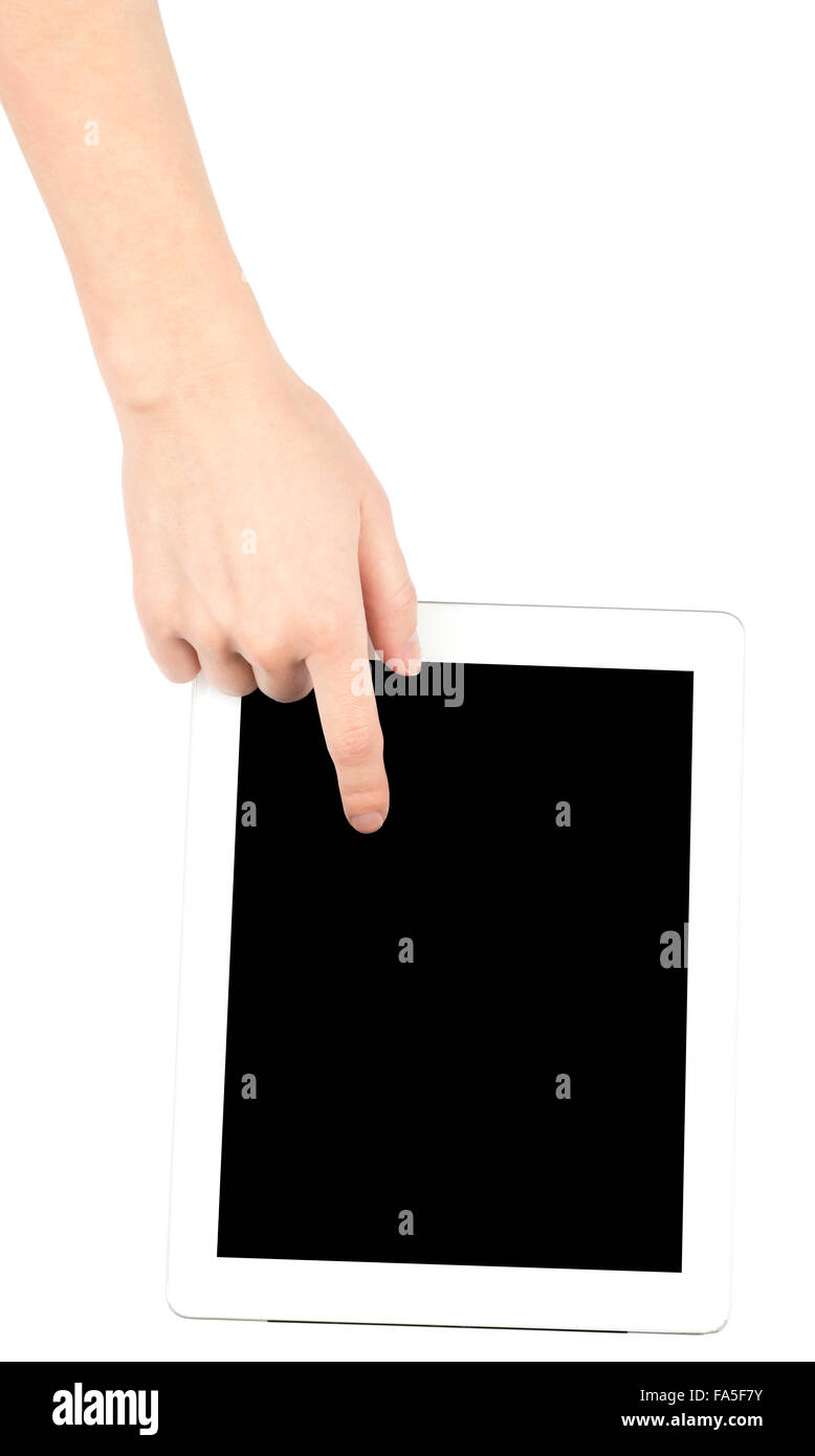 Female hand using tablet Stock Photo - Alamy