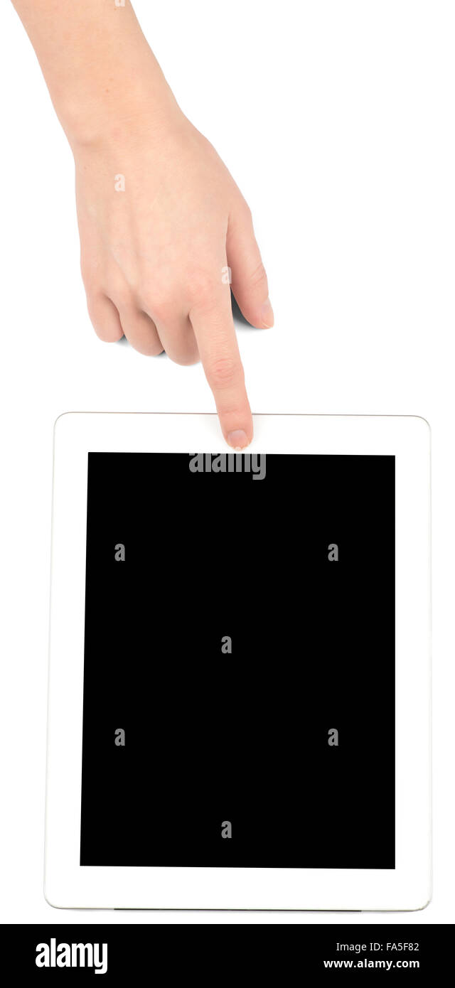 Female hand using tablet Stock Photo - Alamy