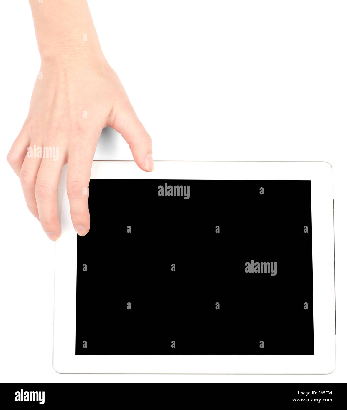 Female hand using tablet Stock Photo - Alamy