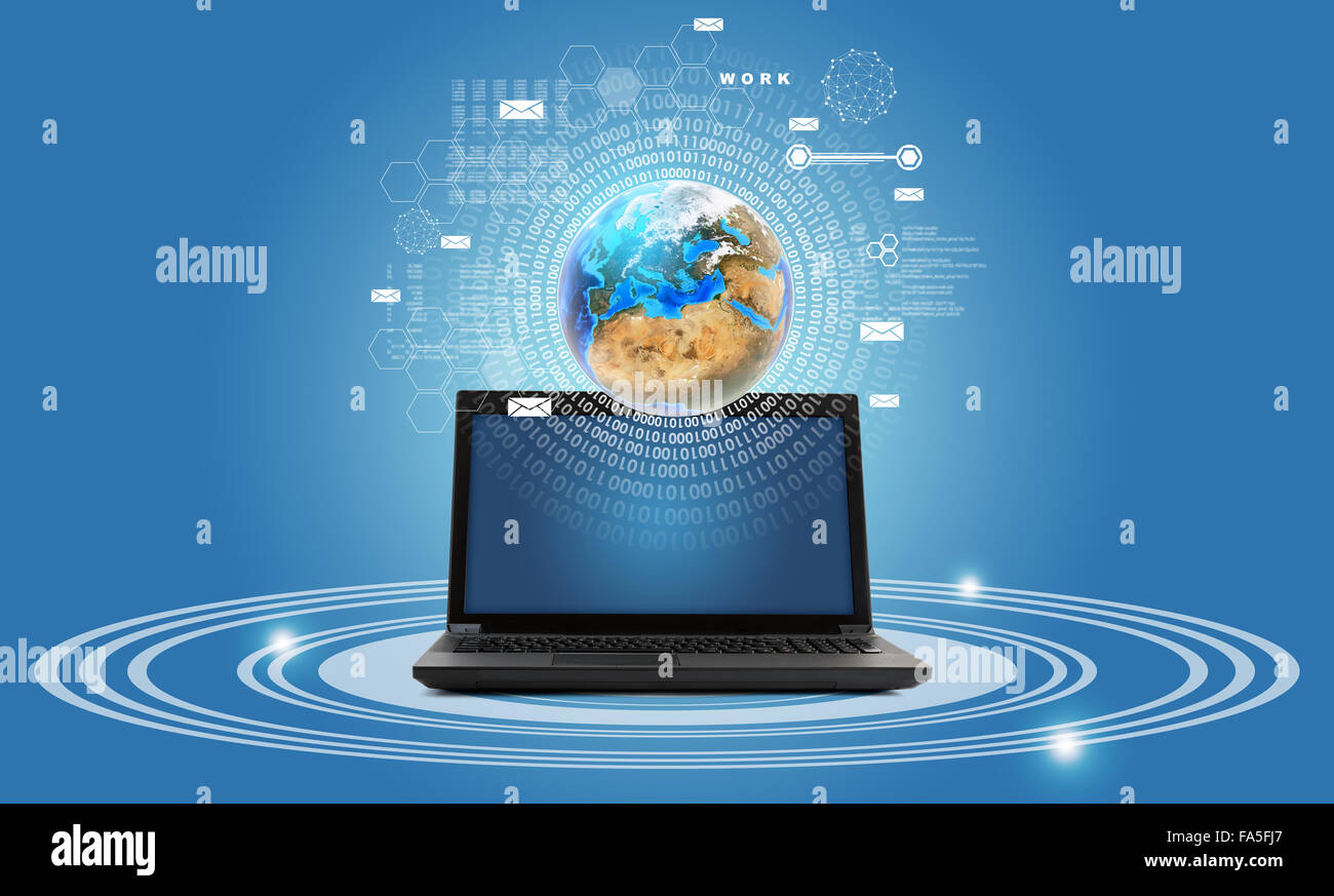 Laptop with earth globe Stock Photo - Alamy