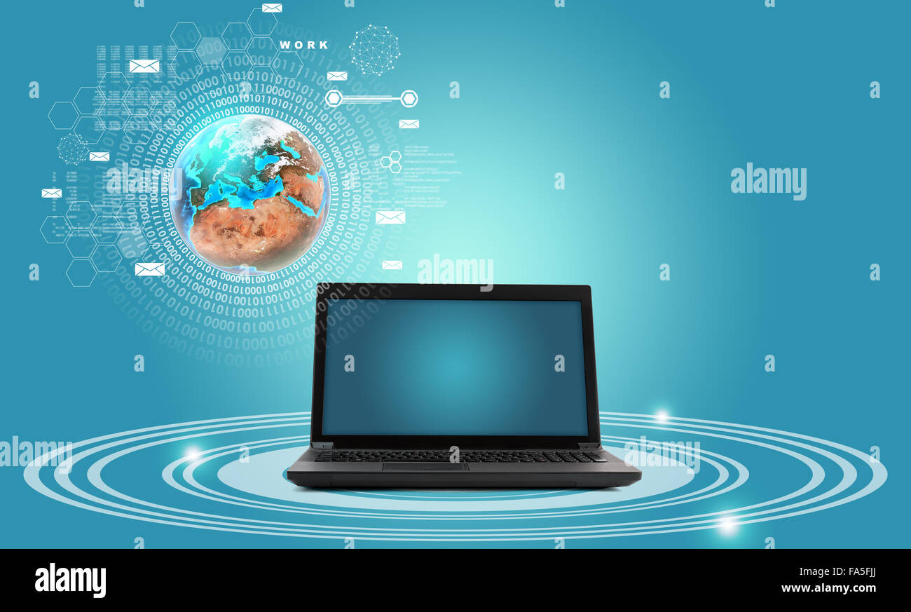 Laptop with earth globe Stock Photo - Alamy