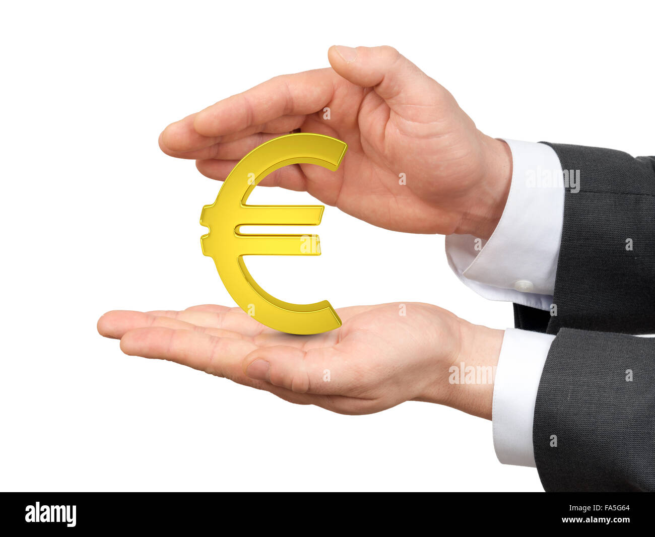 Male hands holding euro sign Stock Photo - Alamy