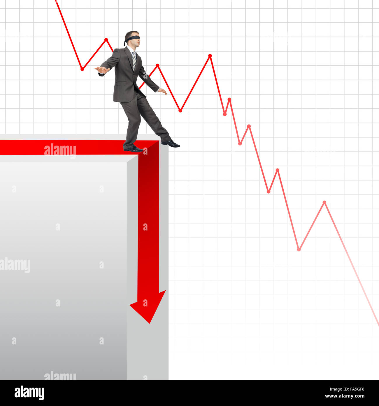 Businessman walking on edge of chart Stock Photo - Alamy