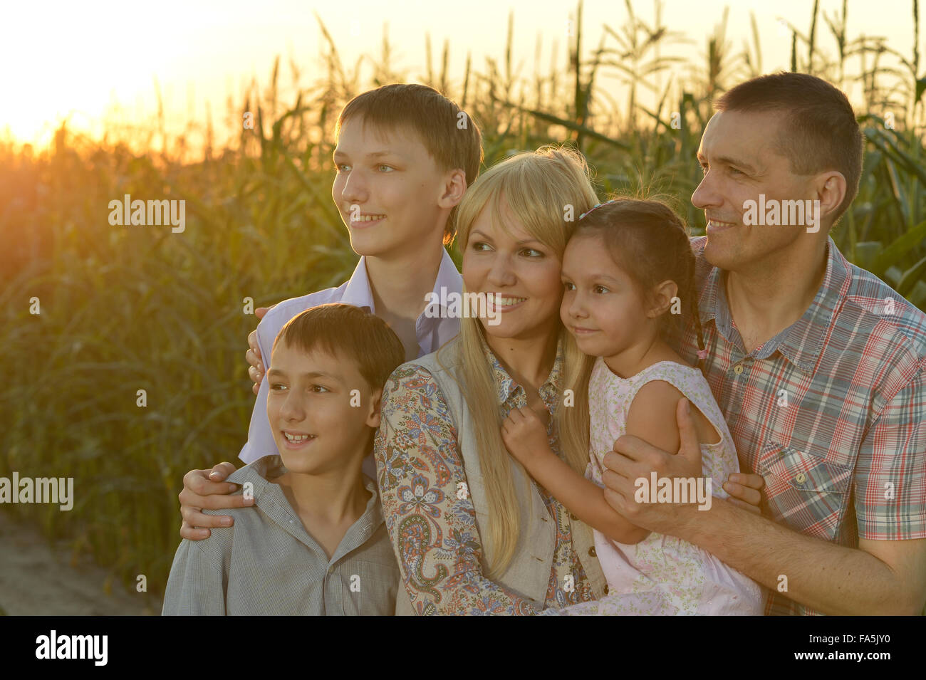 Family having rest in field Stock Photo - Alamy