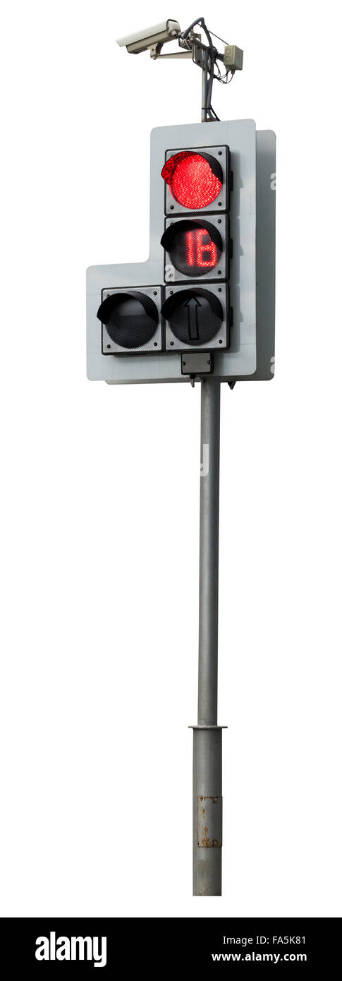 traffic light with the video camera on a white background isolated ...