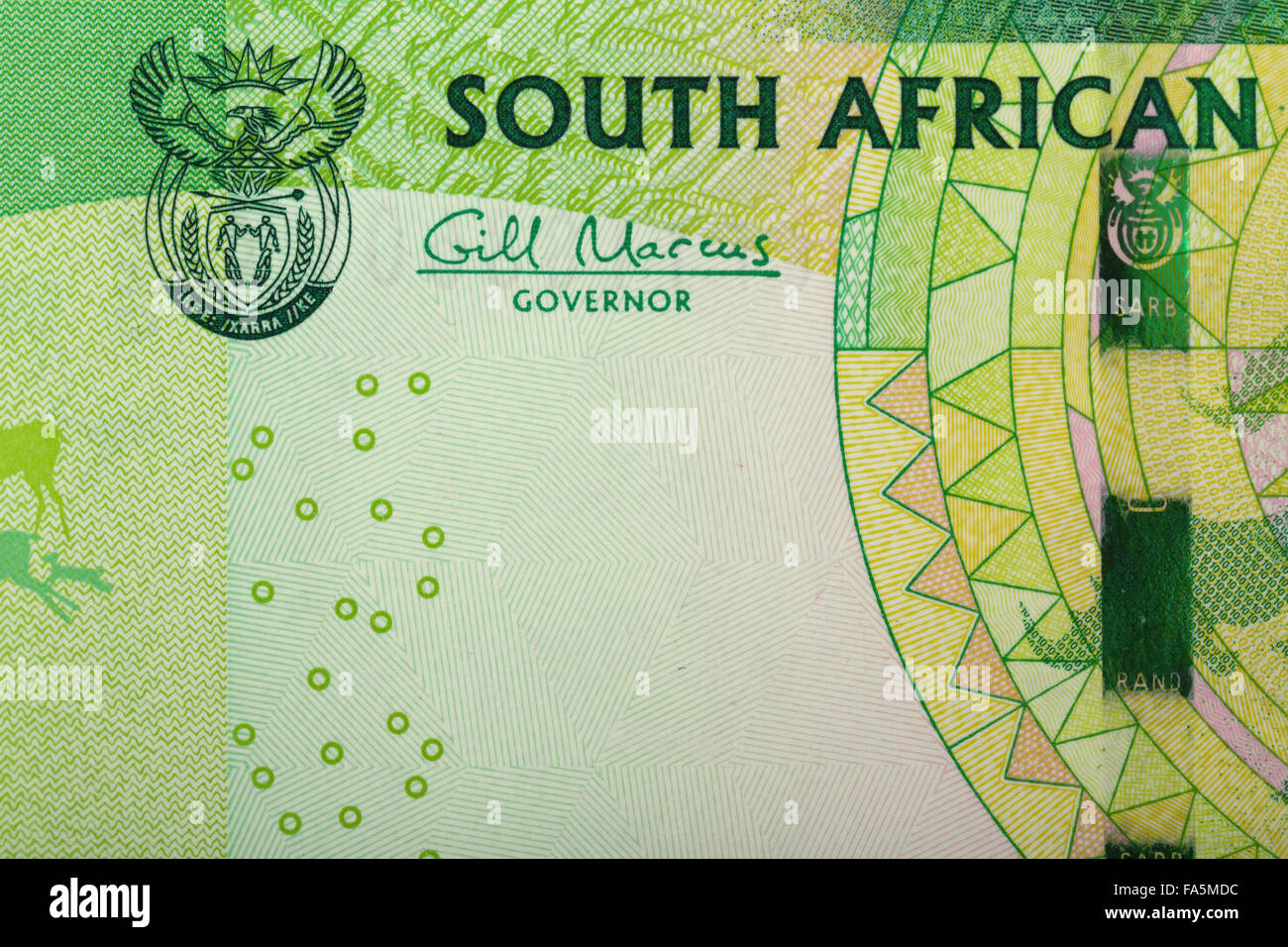 Detail of rand banknote. South African rands is the national currency ...