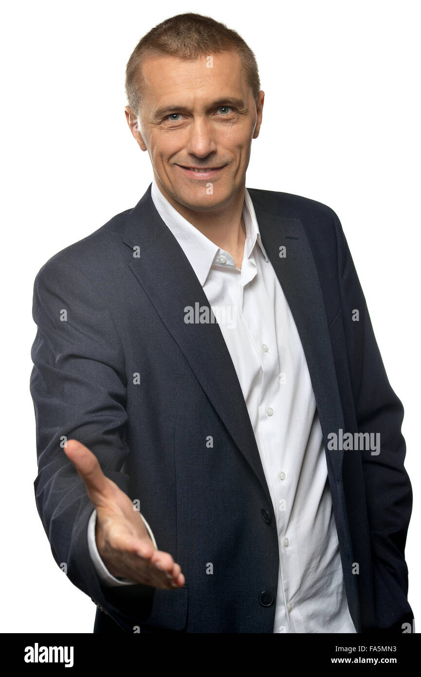 Portrait of businessman with handshake Stock Photo - Alamy