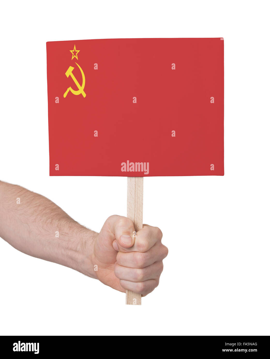 Hand holding small card, isolated on white - Flag of the USSR Stock ...