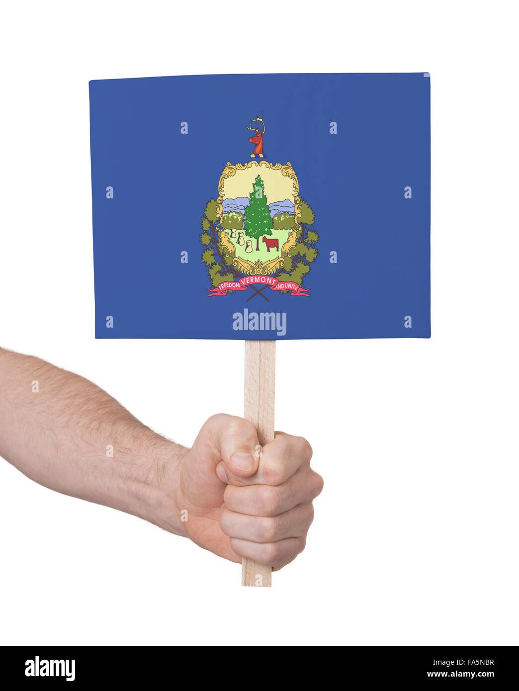 Hand holding small card, isolated on white - Flag of Vermont Stock ...