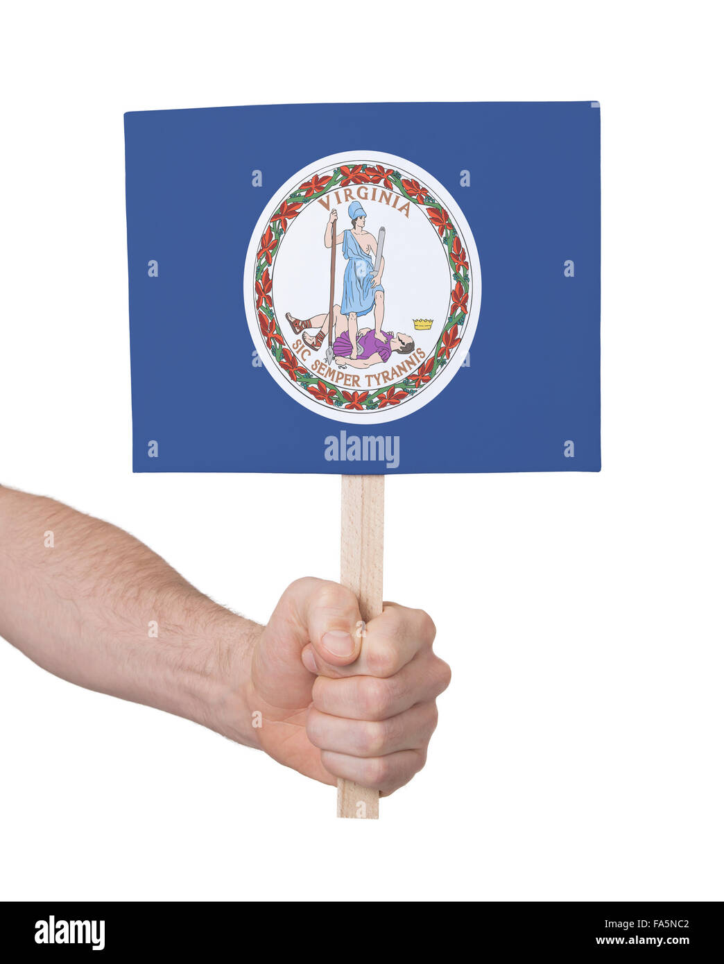 Hand holding small card, isolated on white - Flag of Virginia Stock ...