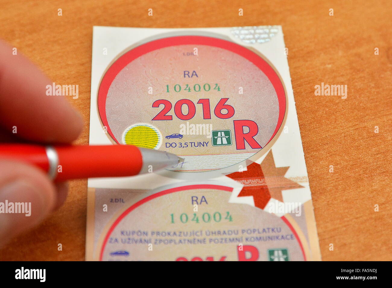 Toll sticker 2016 for Czech highways Stock Photo - Alamy