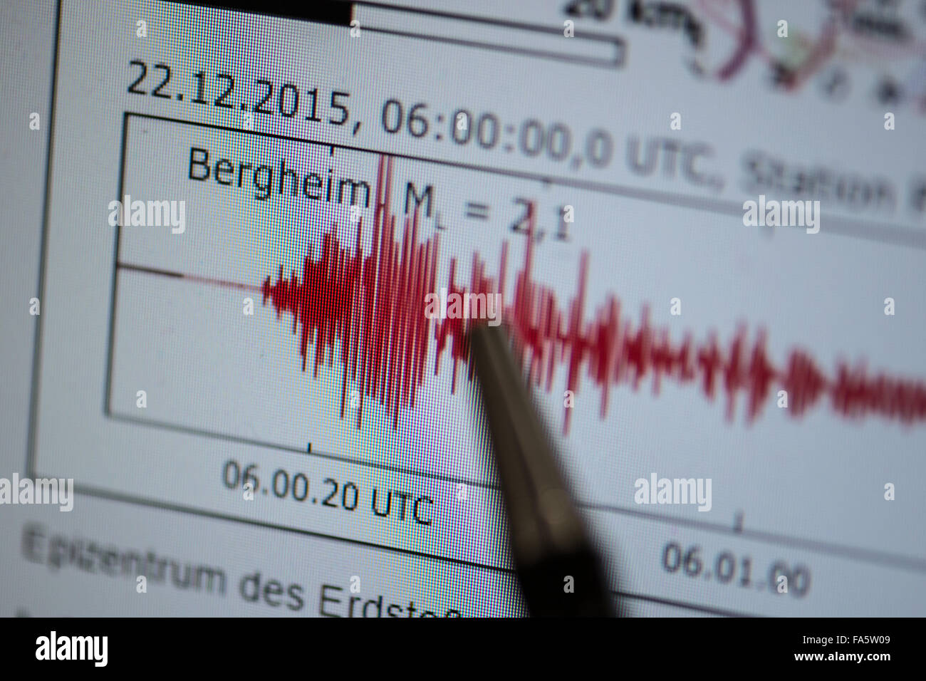 Duesseldorf, Germany. 22nd Dec, 2015. An earthquake displayed on a ...
