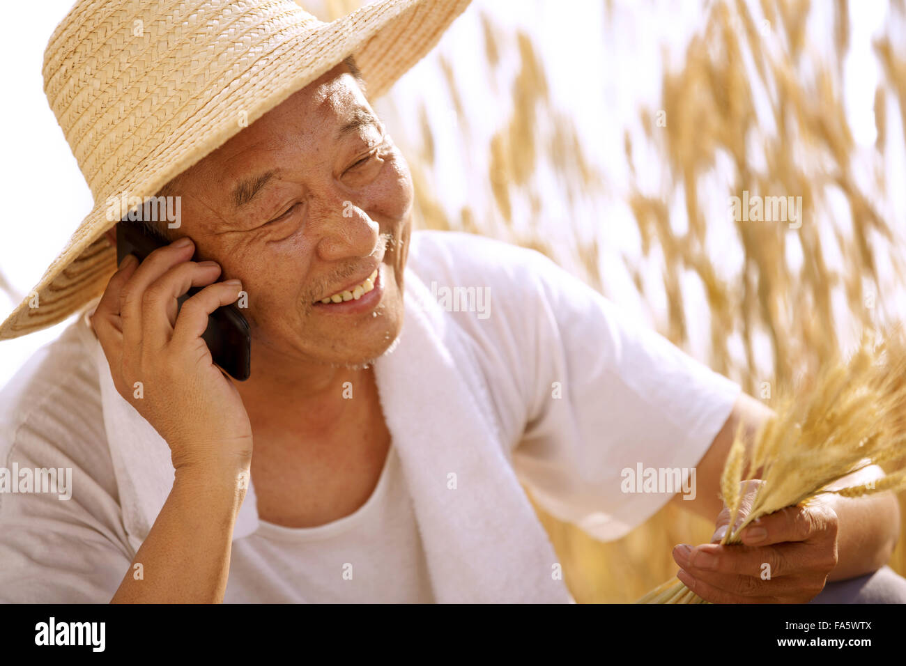 Farmers make a phone call Stock Photo - Alamy
