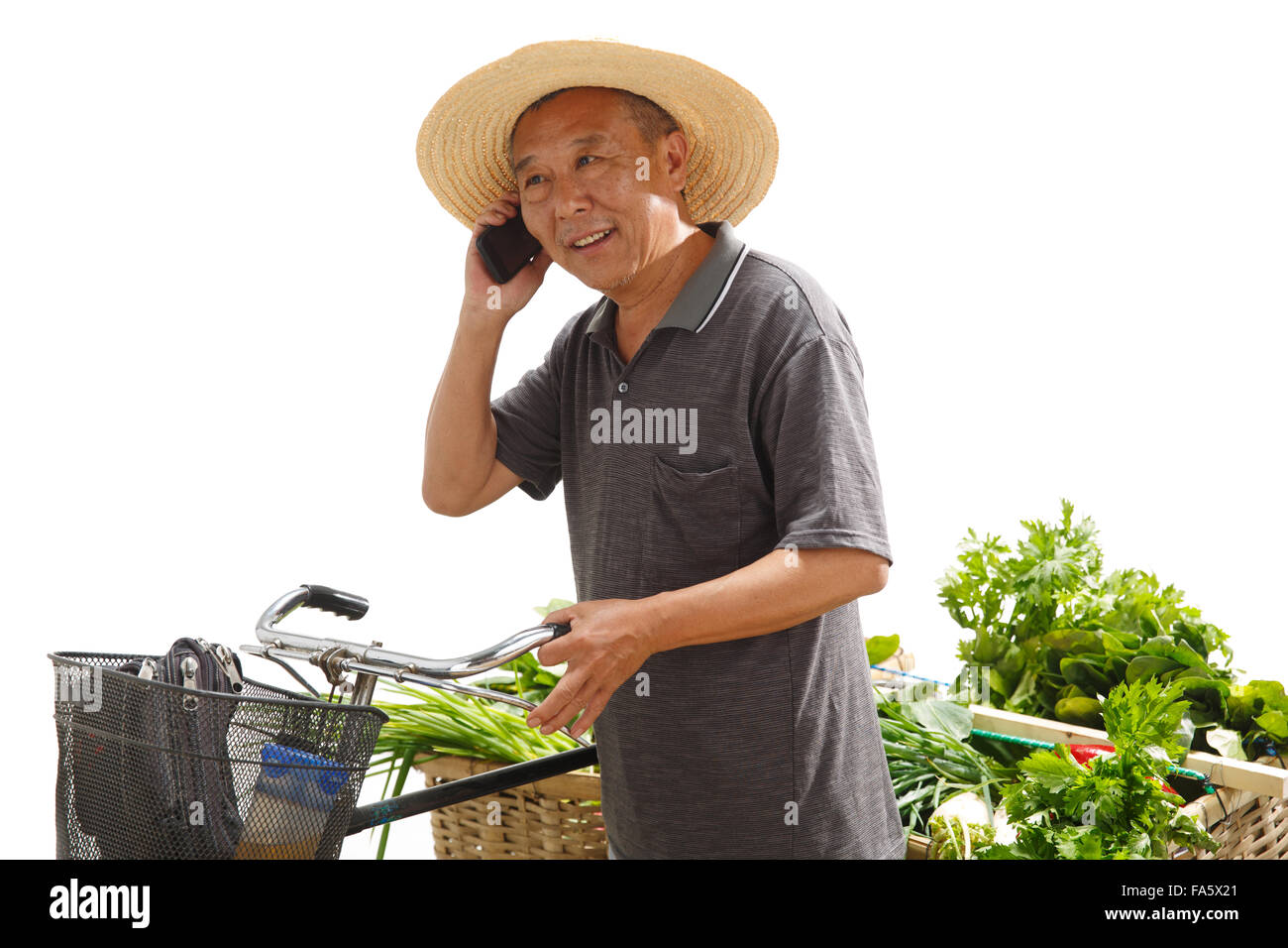 Farmers make a phone call Stock Photo - Alamy