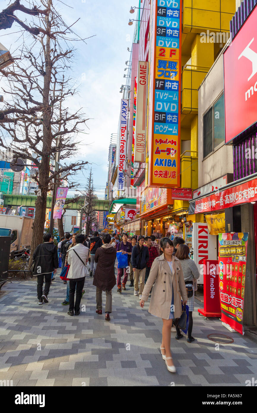 Busy high-tech street in Akihabara district in Tokyo Japan Stock Photo ...