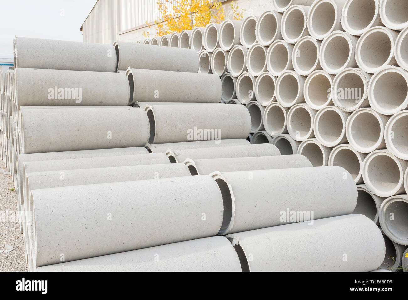 Concrete drainage pipes for industrial building construction Stock ...