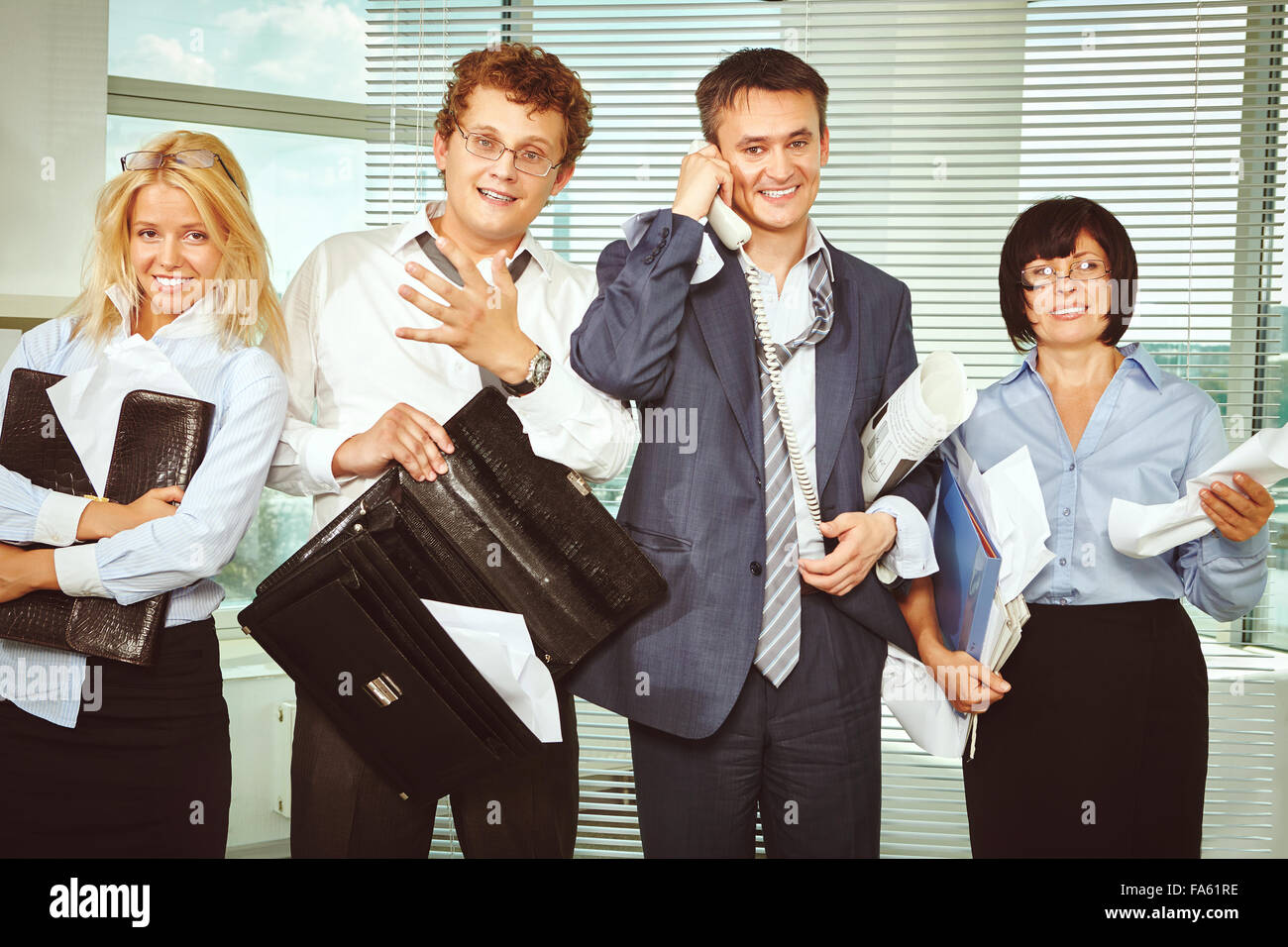 Messy business people tired after briefing Stock Photo - Alamy