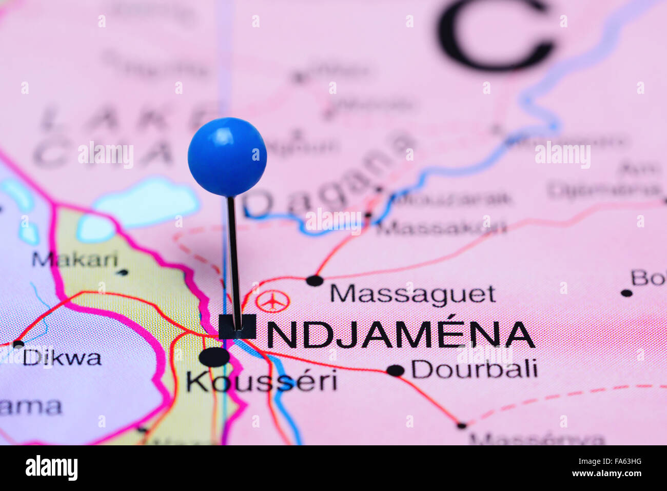 Ndjamena pinned on a map of Africa Stock Photo - Alamy