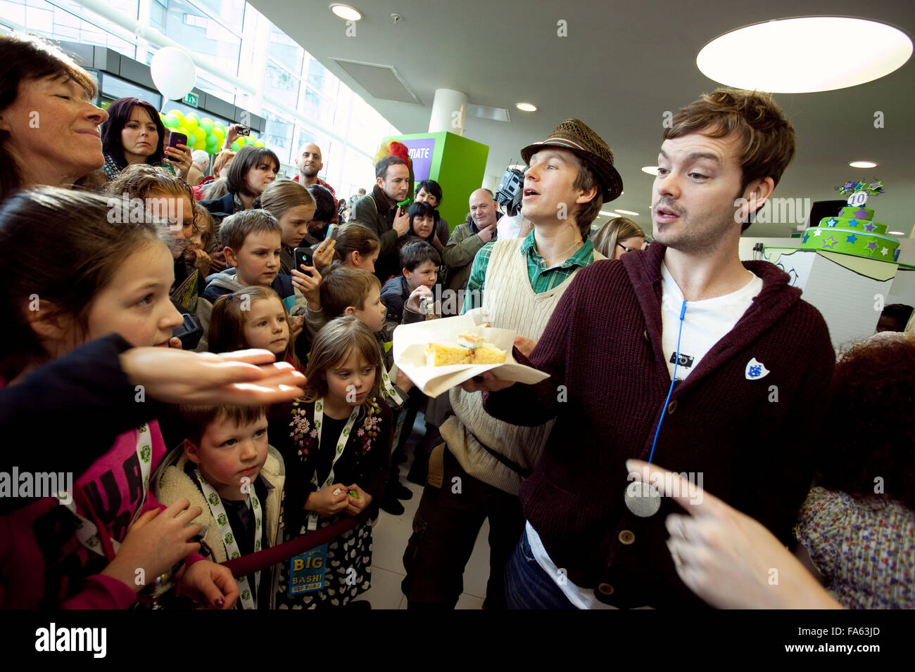 Barney Harwood and Mr Bloom children's TV presenter Stock Photo - Alamy