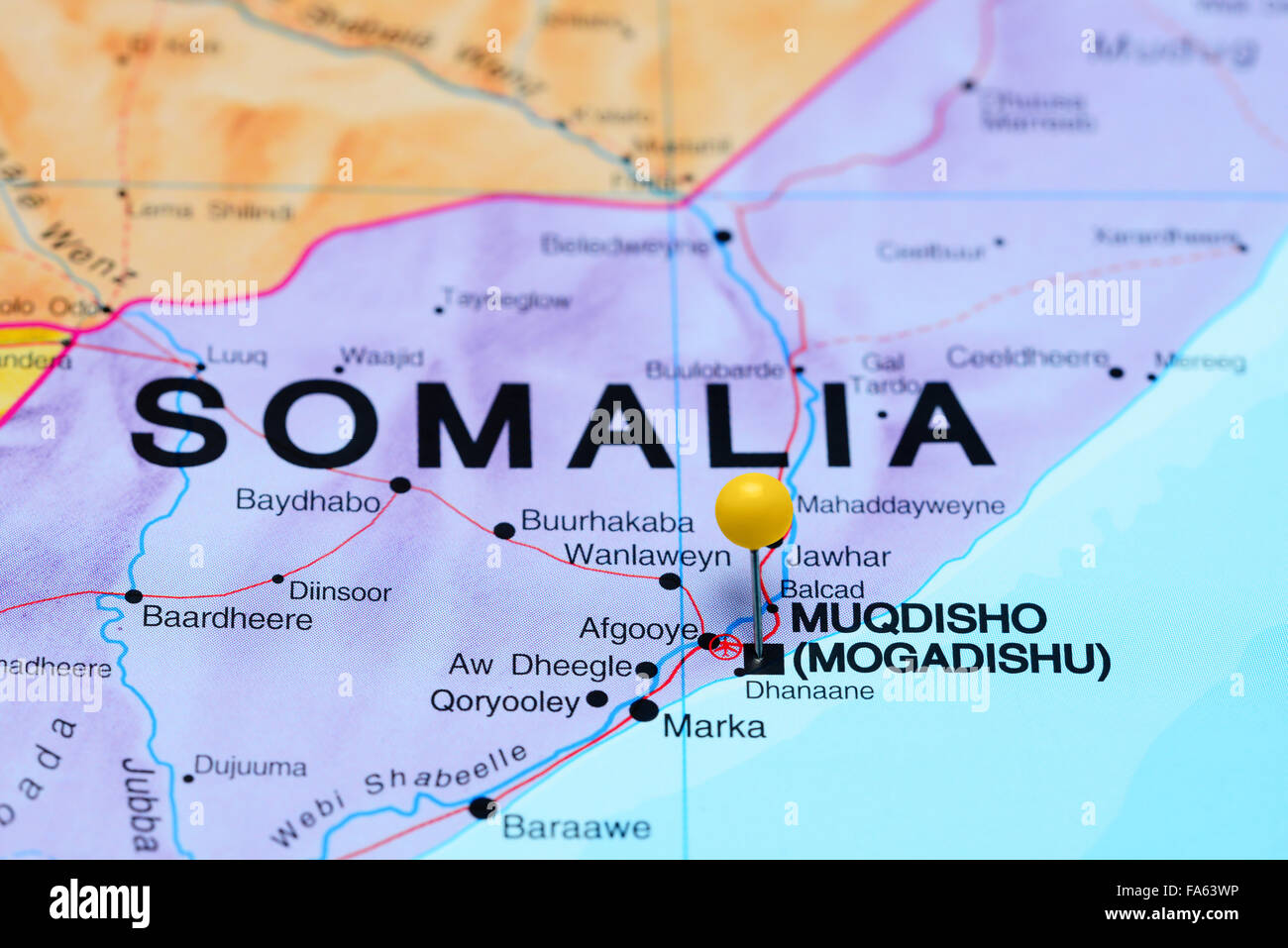 Mogadishu pinned on a map of Africa Stock Photo - Alamy
