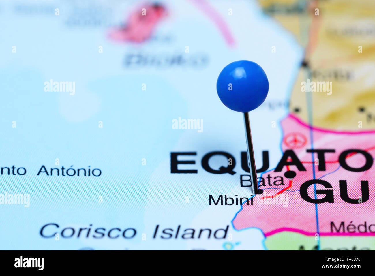 Mbini pinned on a map of Africa Stock Photo - Alamy