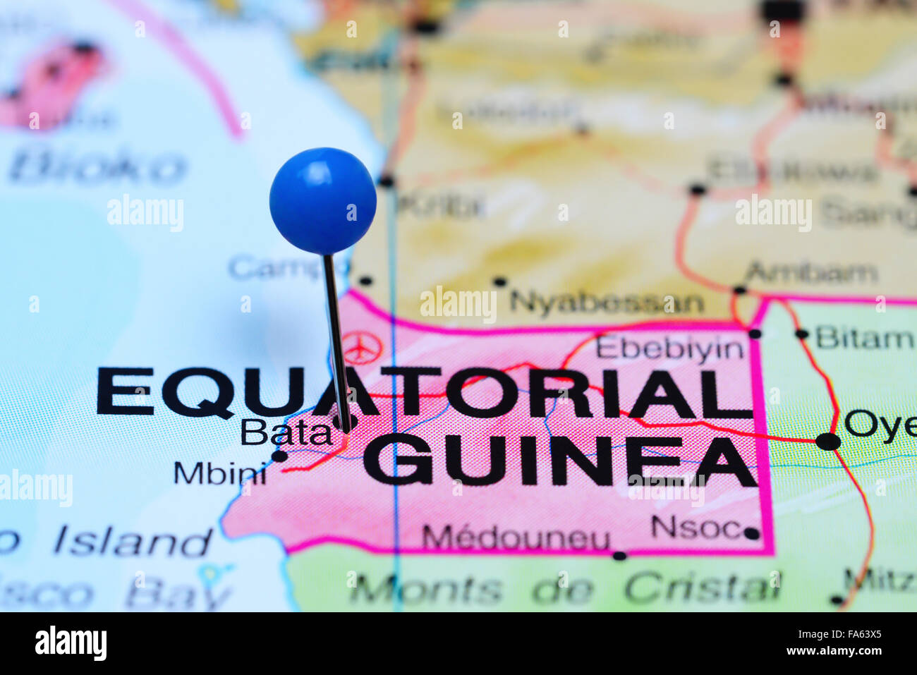 Bata pinned on a map of Africa Stock Photo - Alamy