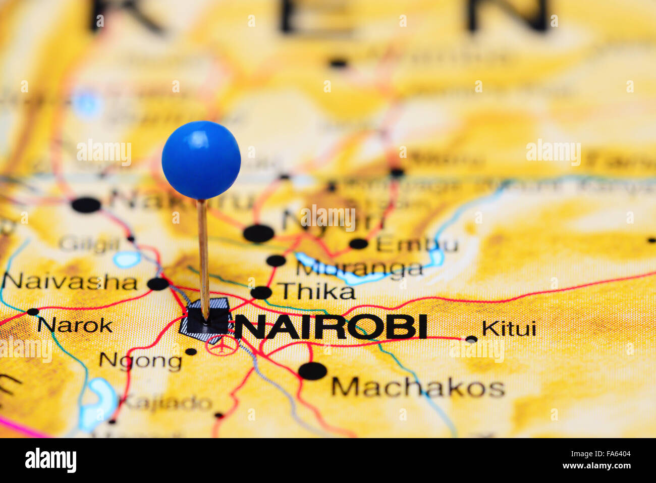 Nairobi pinned on a map of Africa Stock Photo - Alamy