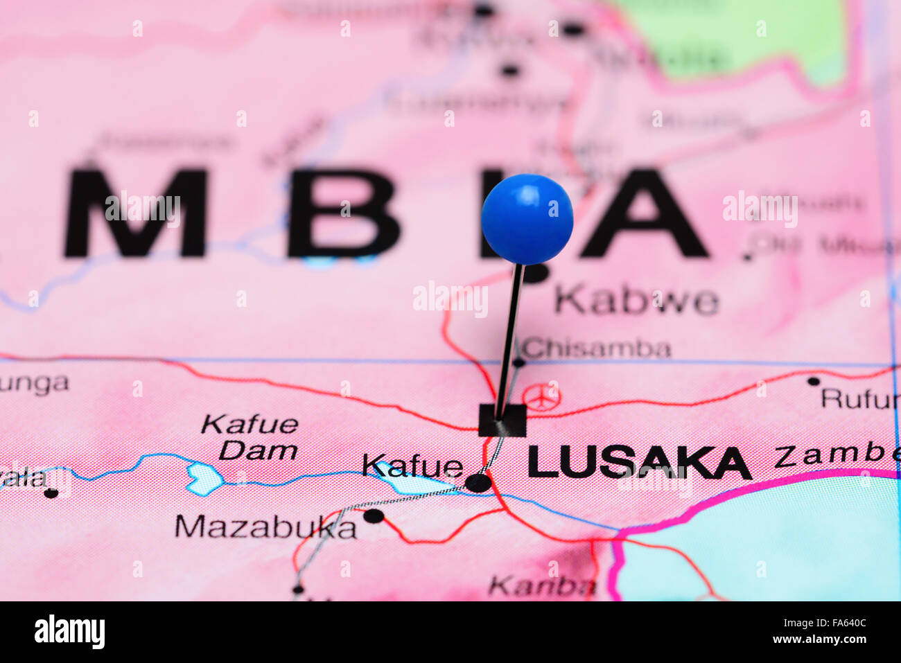Lusaka pinned on a map of Africa Stock Photo - Alamy