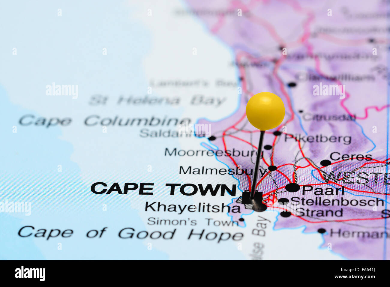 Cape Town pinned on a map of Africa Stock Photo - Alamy