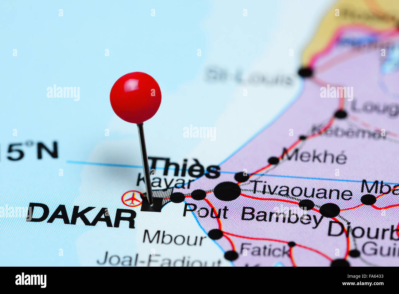 Dakar pinned on a map of Africa Stock Photo - Alamy