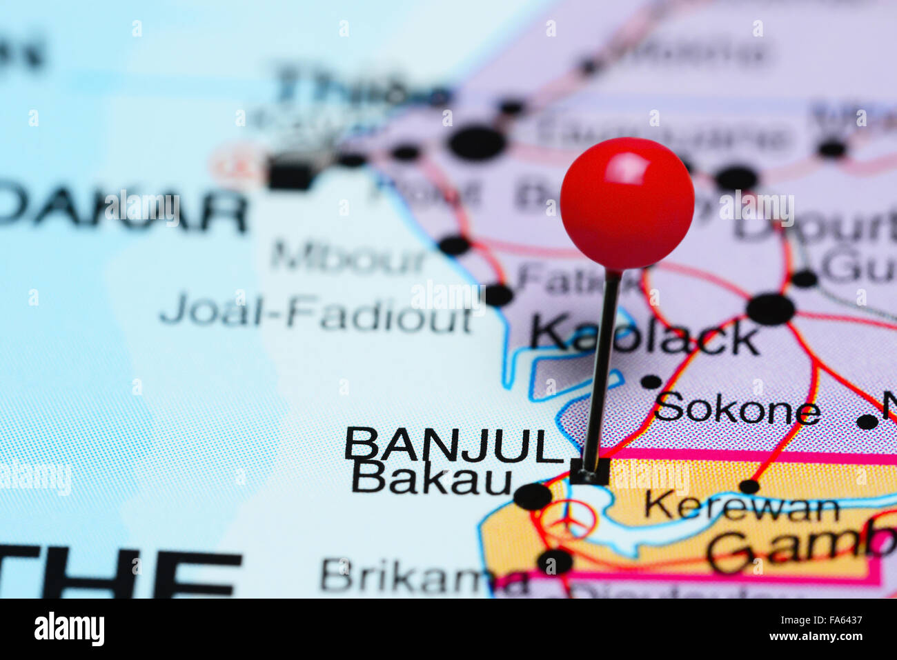 Banjul pinned on a map of Africa Stock Photo - Alamy