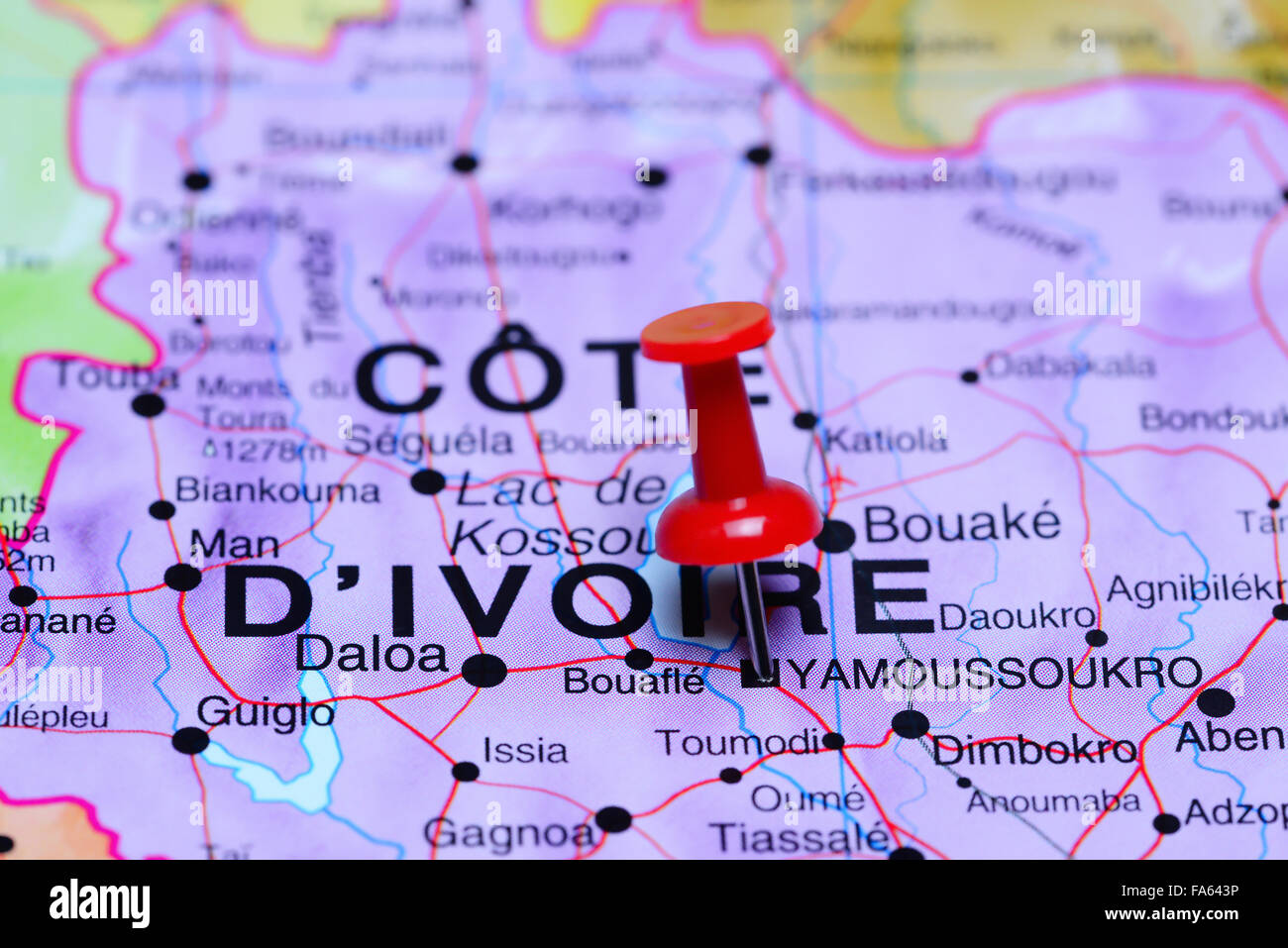 Yamoussoukro pinned on a map of Africa Stock Photo - Alamy