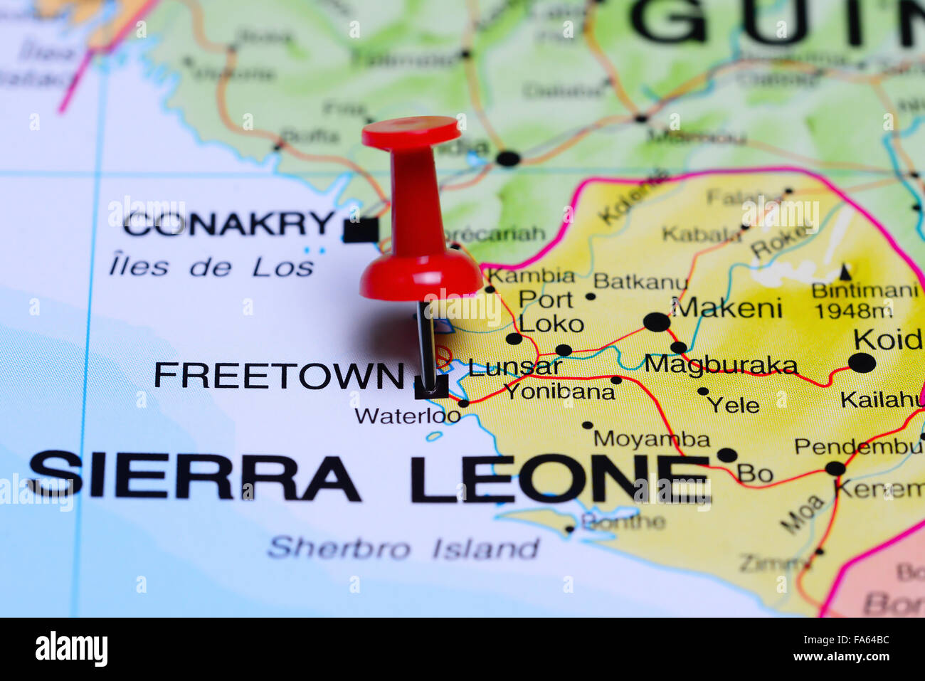 Freetown pinned on a map of Africa Stock Photo - Alamy