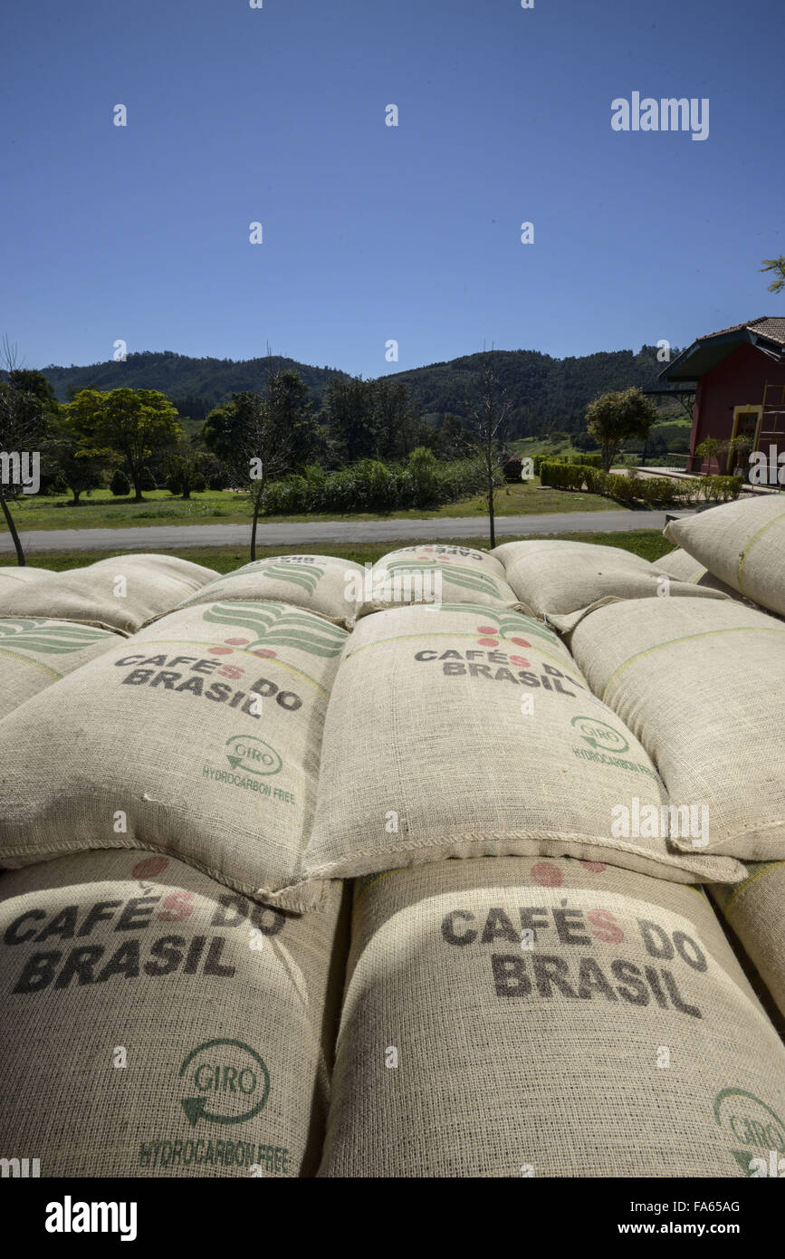 Bags of coffee loaded on truck Stock Photo - Alamy