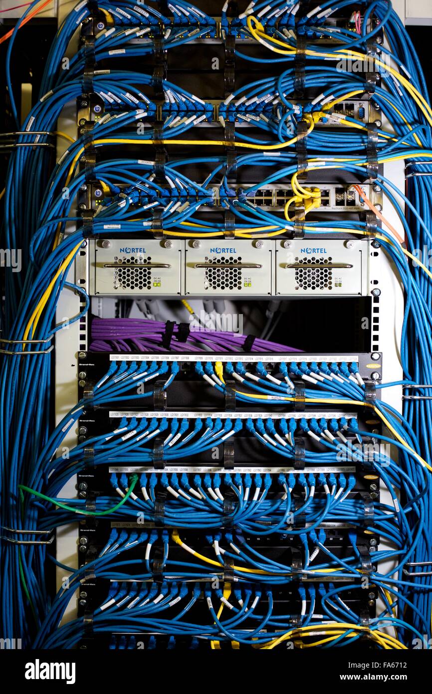 close up shot of server and cables in a server room Stock Photo - Alamy