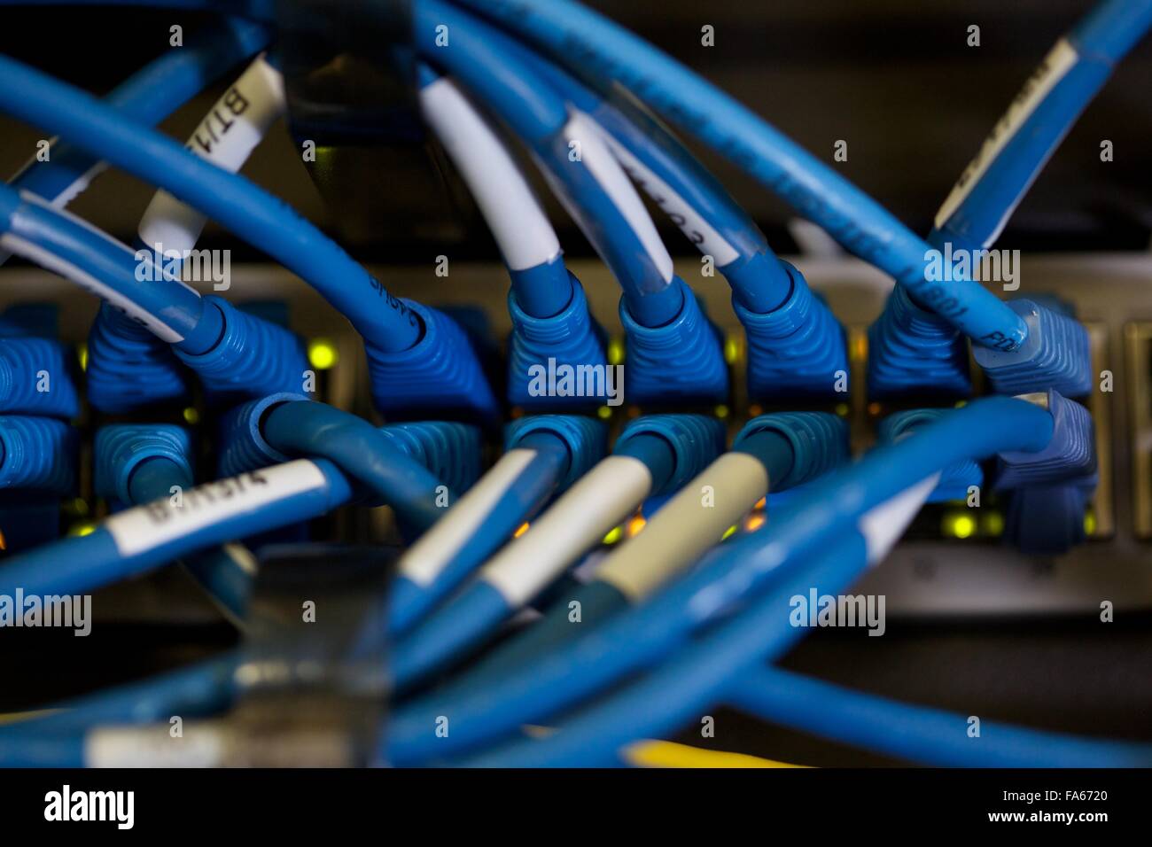 close up shot of server and cables in a server room Stock Photo - Alamy