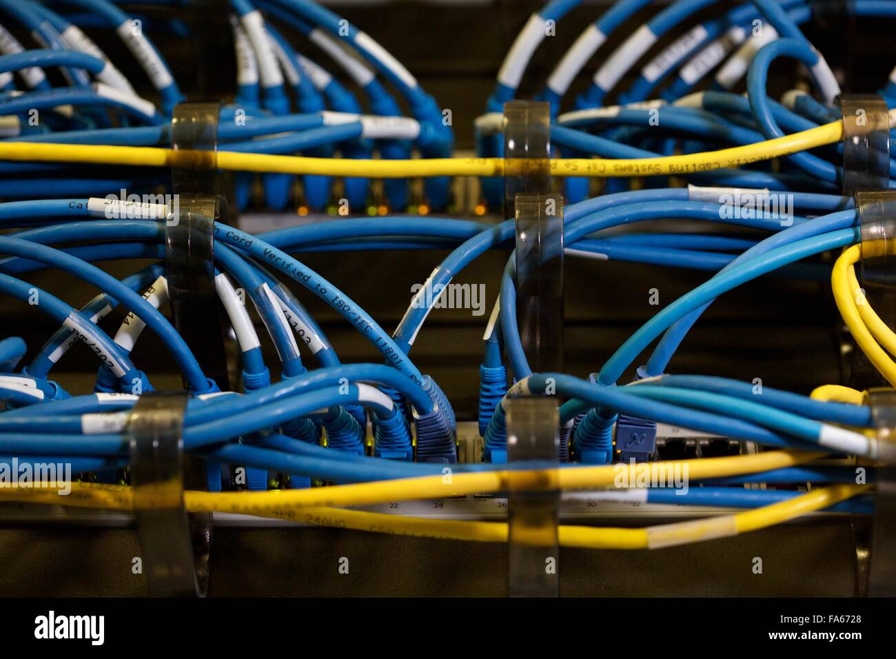 close up shot of server and cables in a server room Stock Photo - Alamy