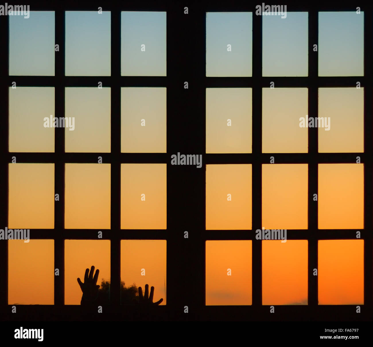 Child looking out of window silhouette hi-res stock photography and ...