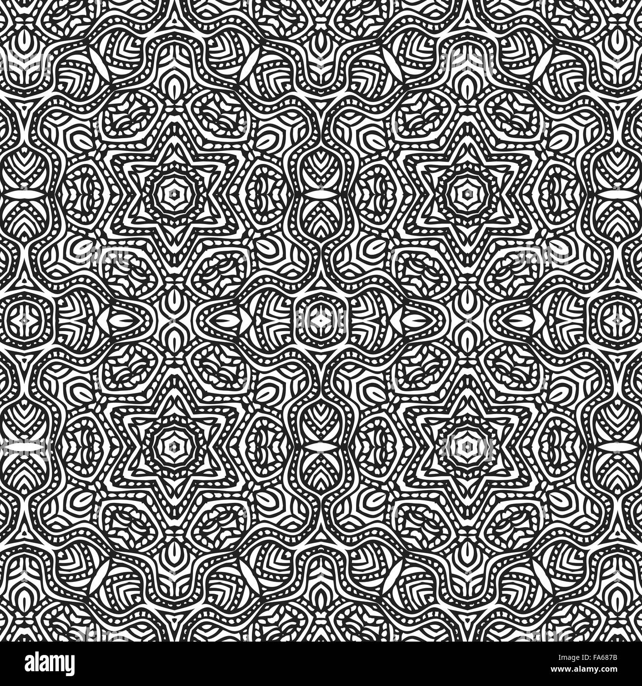 vector black monochrome hand drawn zentangle seamless pattern outline ...